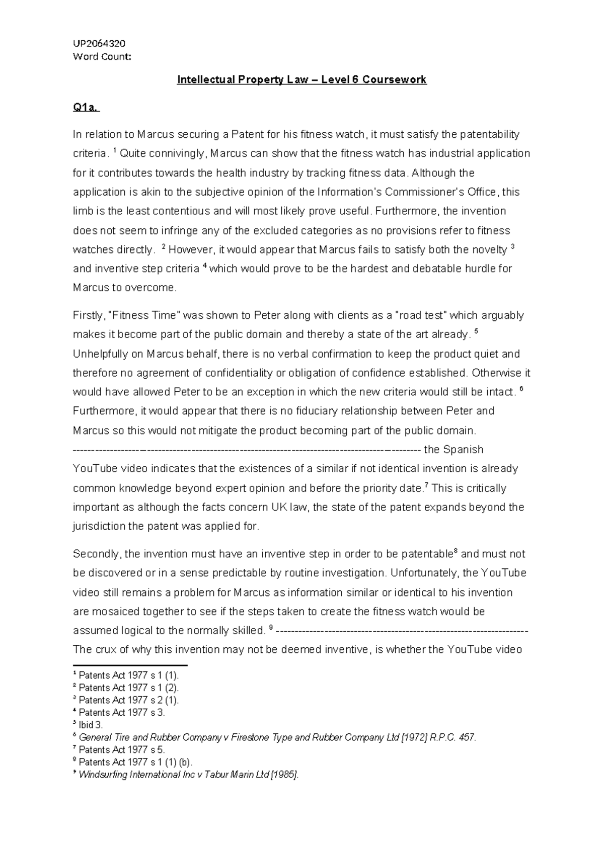 Intellectual Property Law Level 6 Coursework (Draft 2) - UP Word Count ...