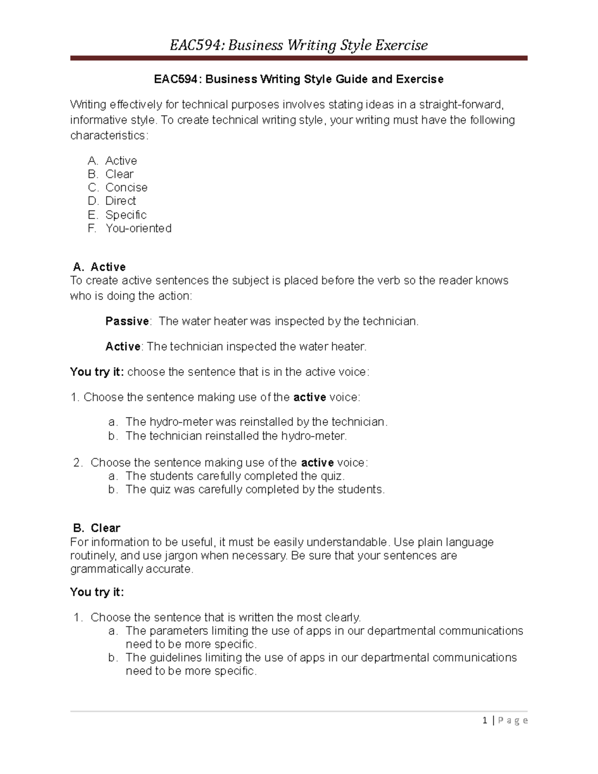 Exercise - Business Style Guide and Exercise(1) - EAC594: Business ...