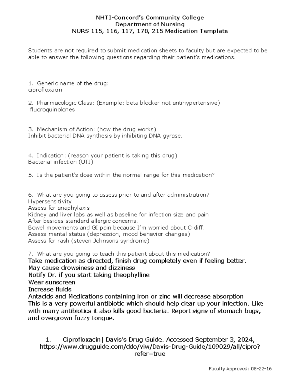 Cipro - NHTI-Concord’s Community College Department of Nursing NURS 115 ...