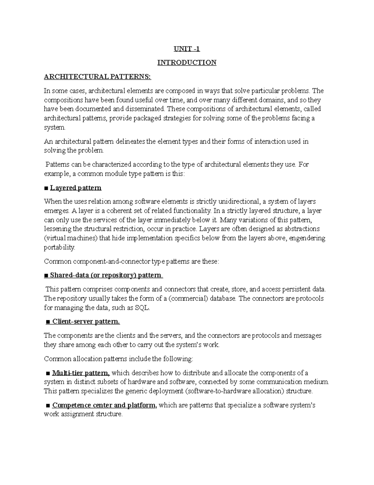 Architectural Patterns - UNIT - INTRODUCTION ARCHITECTURAL PATTERNS: In ...
