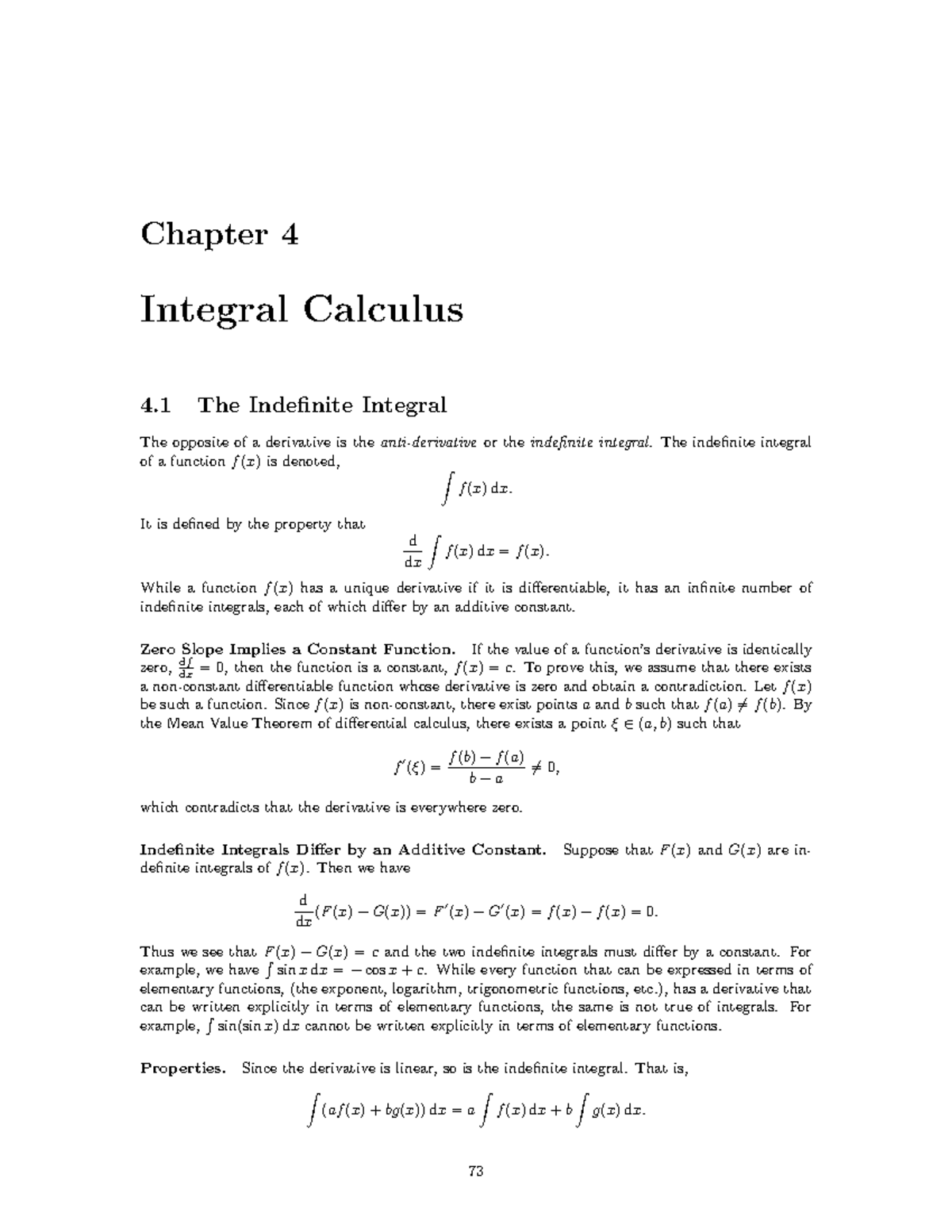 Ref MATH Adv Math Methods Sean Mauch-24 - Chapter 4 Integral Calculus 4 The Indefinite Integral ...