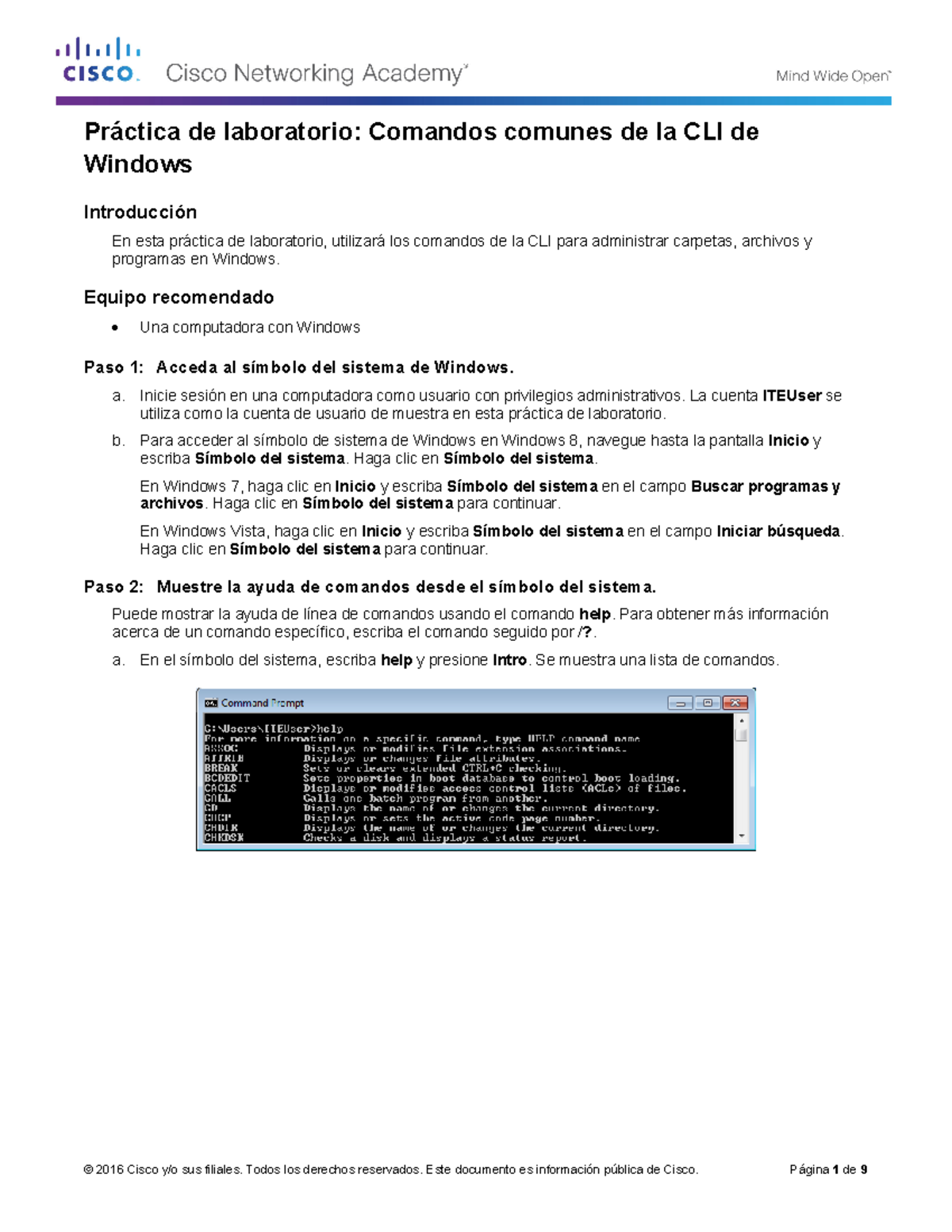 Laboratorio de Comandos CLI - Práctica de laboratorio: Comandos comunes de la CLI de Windows ...