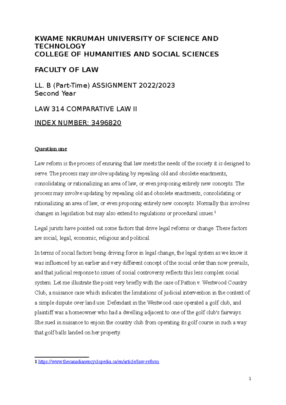 Assignment Comparative Law - Company Law - KNUST - Studocu