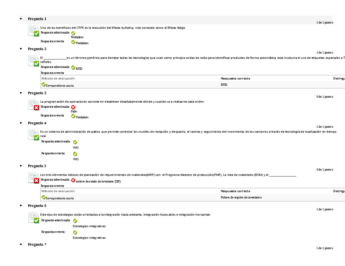 Actividad 11 Automatizada Cadena de suministro - • Pregunta 1 1 de 1 puntos Uno de los ...