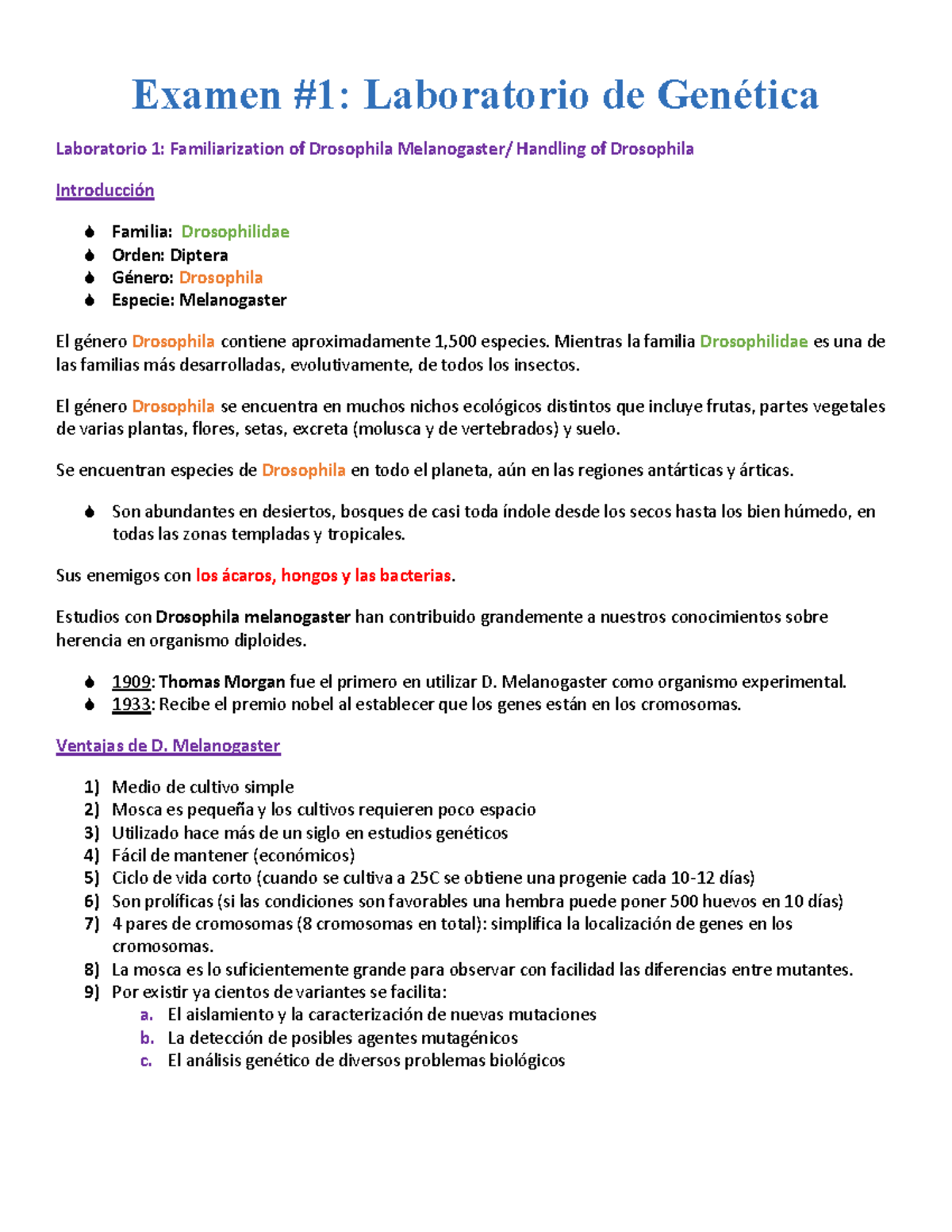 Repaso Ex 1 Lab Genetica (Biol3350) - Examen Laboratorio de Laboratorio ...