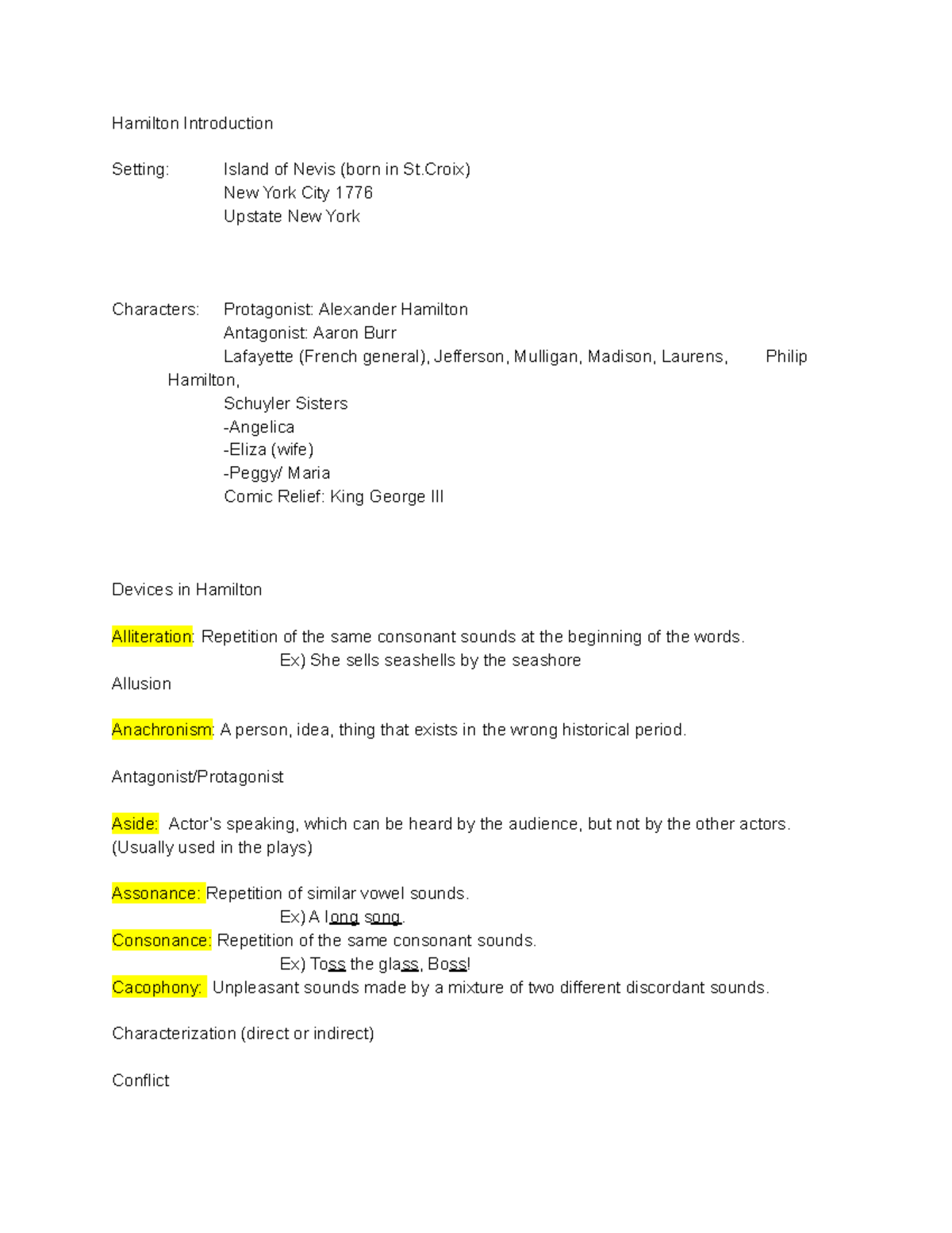 Literary Device (Hamilton) - Hamilton Introduction Setting: Island of ...