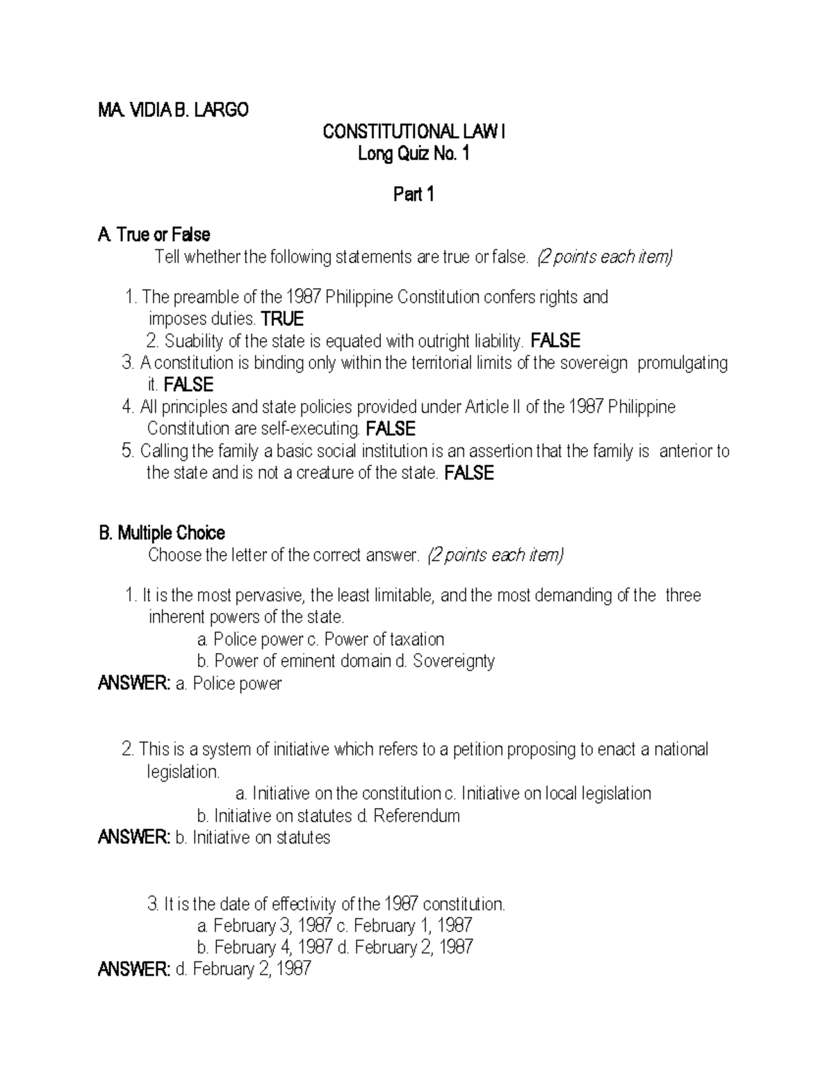 Scribd - read - MA. VIDIA B. LARGO CONSTITUTIONAL LAW I Long Quiz No. 1 ...