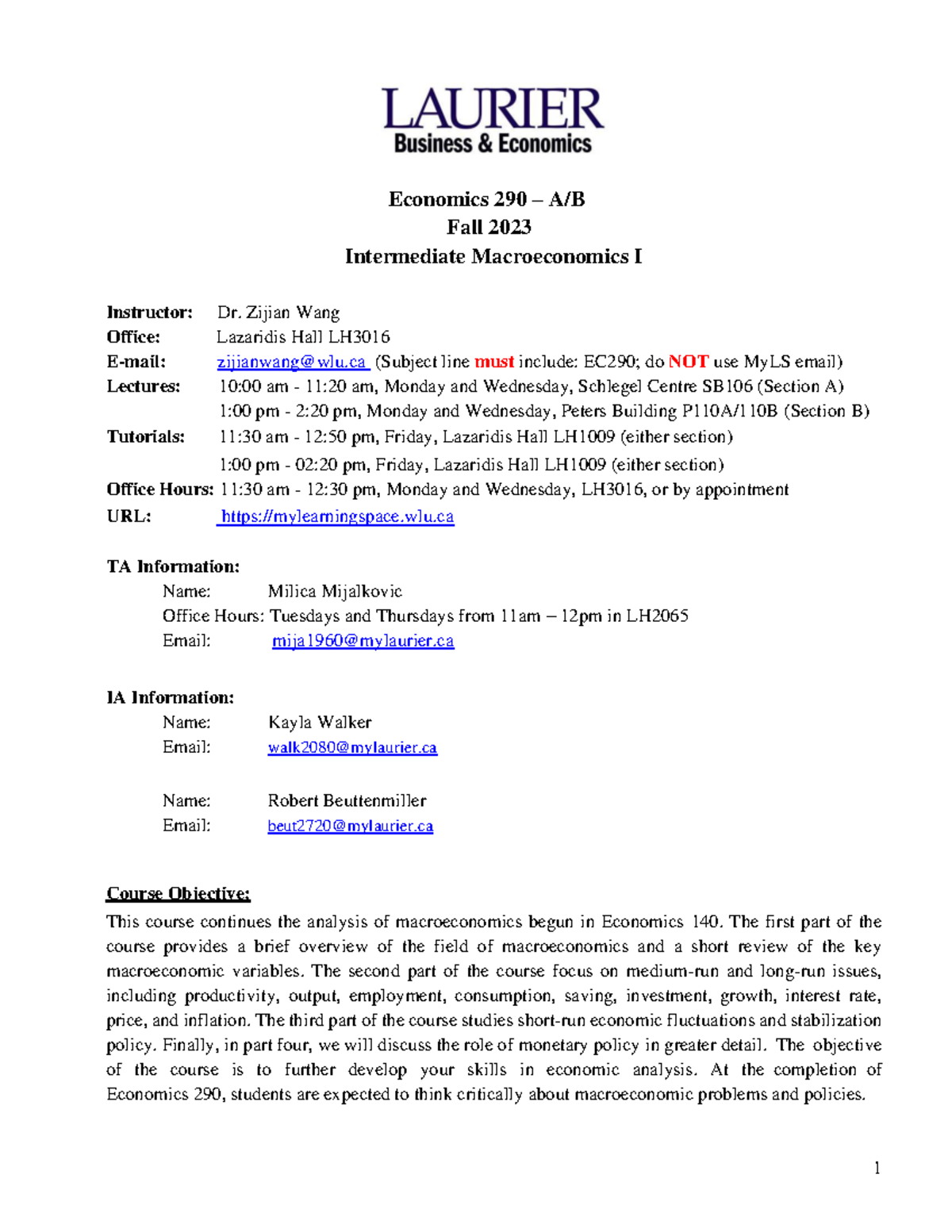 EC290-A and B Outline Fall2023 - Economics 290 – A/B Fall 2023 Intermediate Macroeconomics I ...