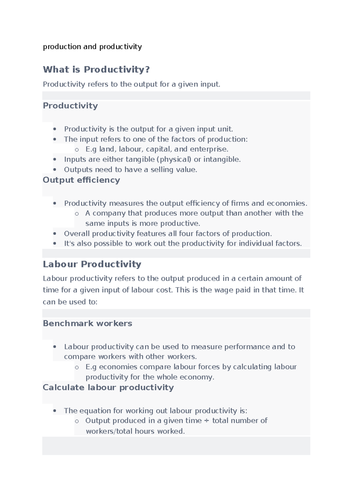 Productivity - notes - production and productivity What is Productivity ...