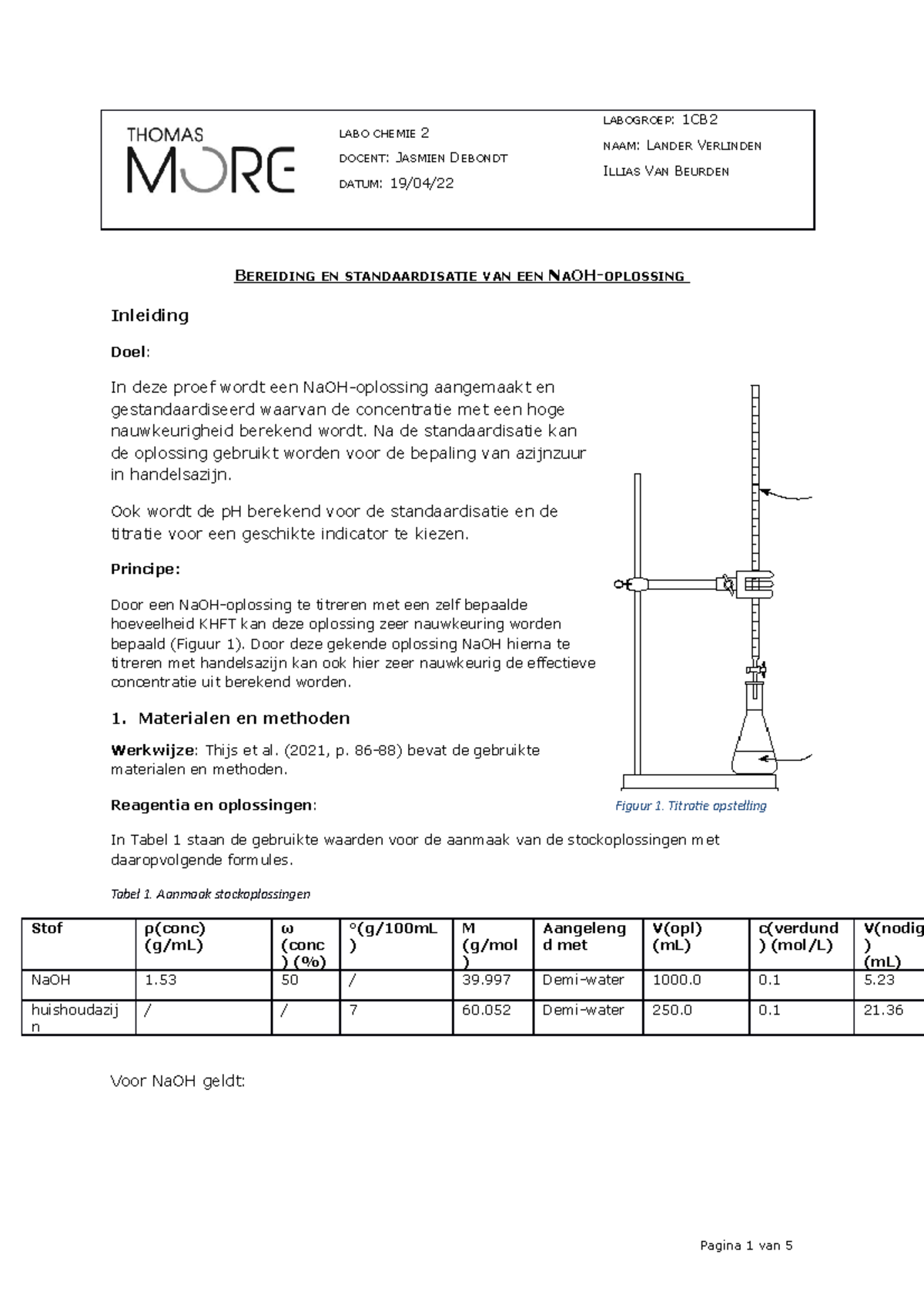 Verslag bereiding en standaardisatie van een Na OH-opl - LABO CHEMIE 2 ...