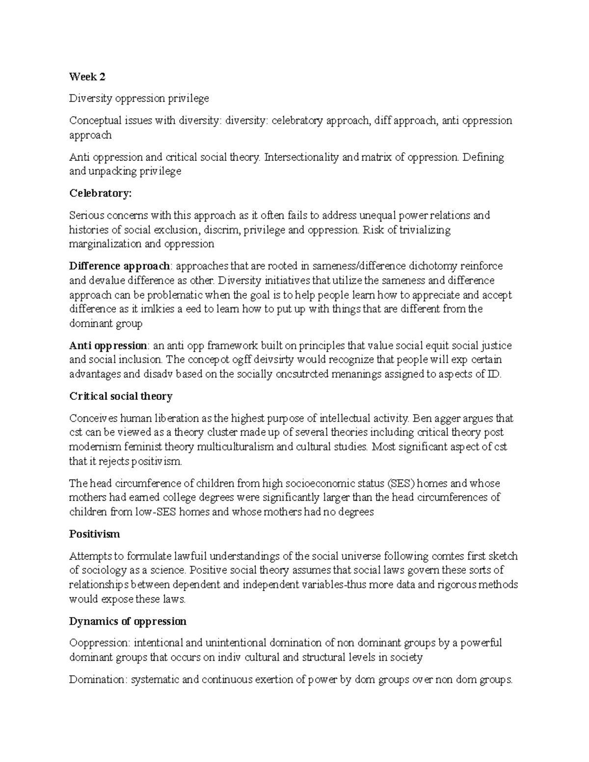 Diversity Canada - full courese notes - Week 2 Diversity oppression ...
