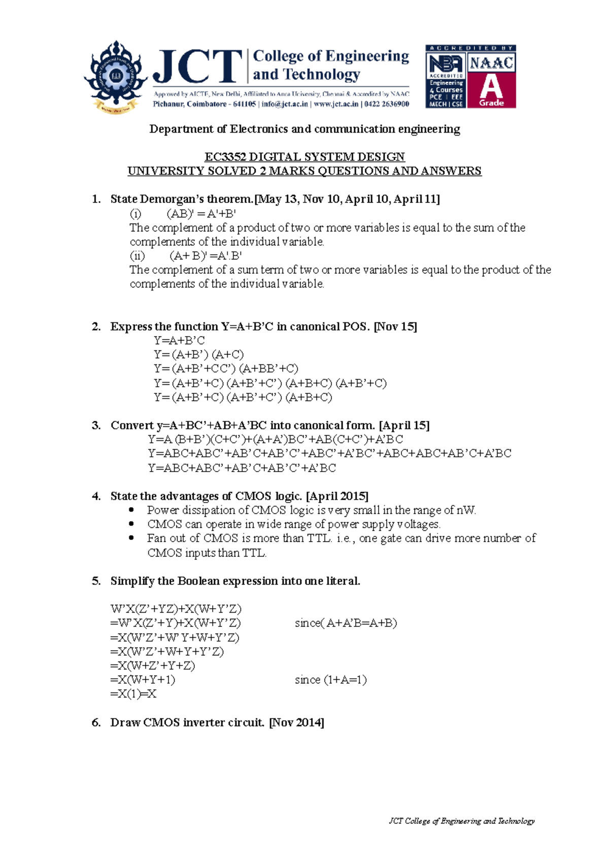 EC3352 DSD University qns 2marks - EC3352 DIGITAL SYSTEM DESIGN ...