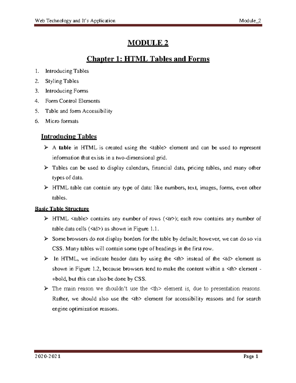Module 2 - MODULE 2 Chapter 1: HTML Tables and Forms 1. Introducing ...