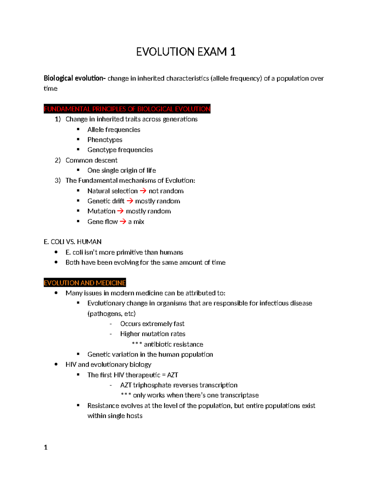 Evolution EXAM 1 - EVOLUTION EXAM 1 Biological evolution- change in ...