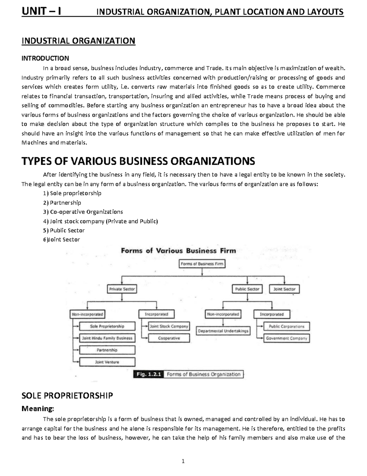 UNIT-1 Industrial Organization, Plant Location AND Layouts - INDUSTRIAL ...