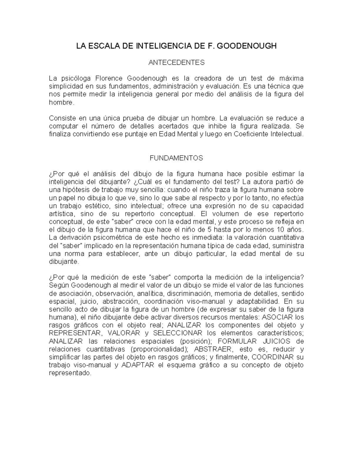 escalas del test goodenough - LA ESCALA DE INTELIGENCIA DE F ...