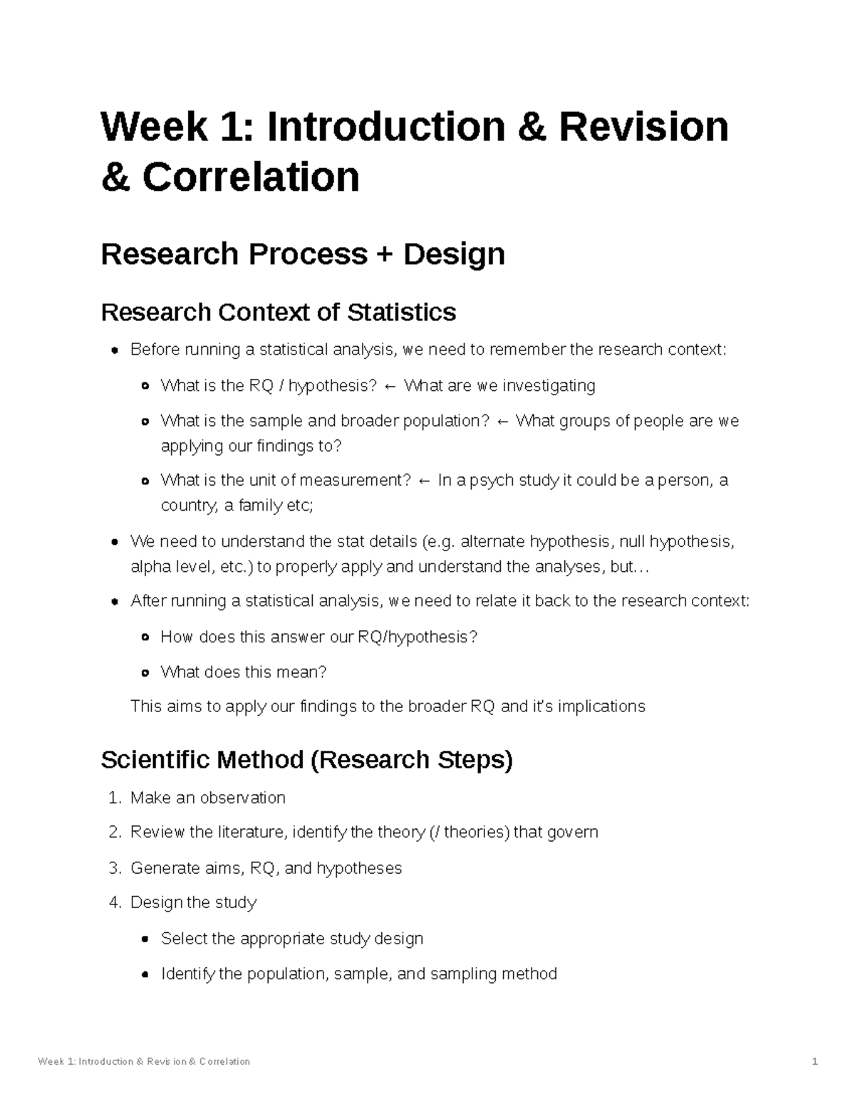 Week 1 Introduction & Revision & Correlation PSYU2248 - Week 1: Introduction & Revision & - Studocu
