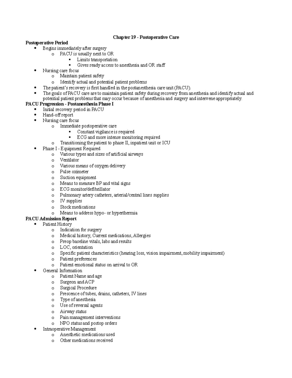 Chapter 19 - Postop care - Chapter 19 - Postoperative Care Postoperative Period Begins ...