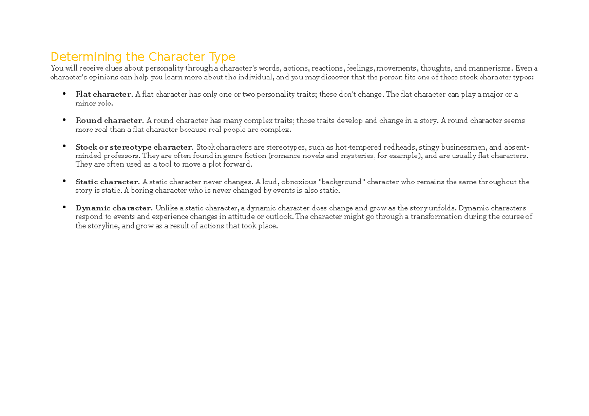 Determining the Character Type answers - Determining the Character Type ...