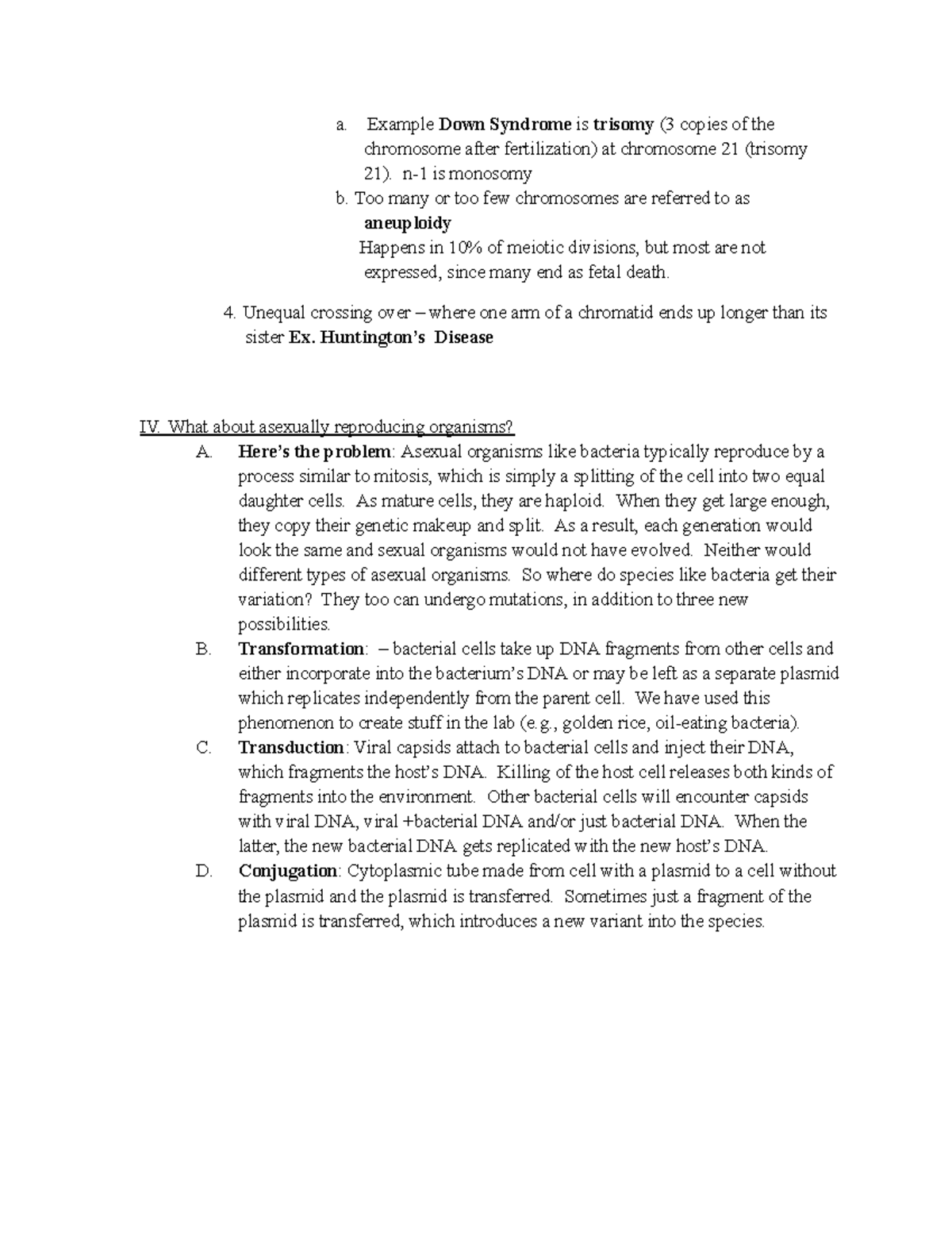 4-5 - Armstrong: Unit 1 - a. Example Down Syndrome is trisomy (3 copies ...