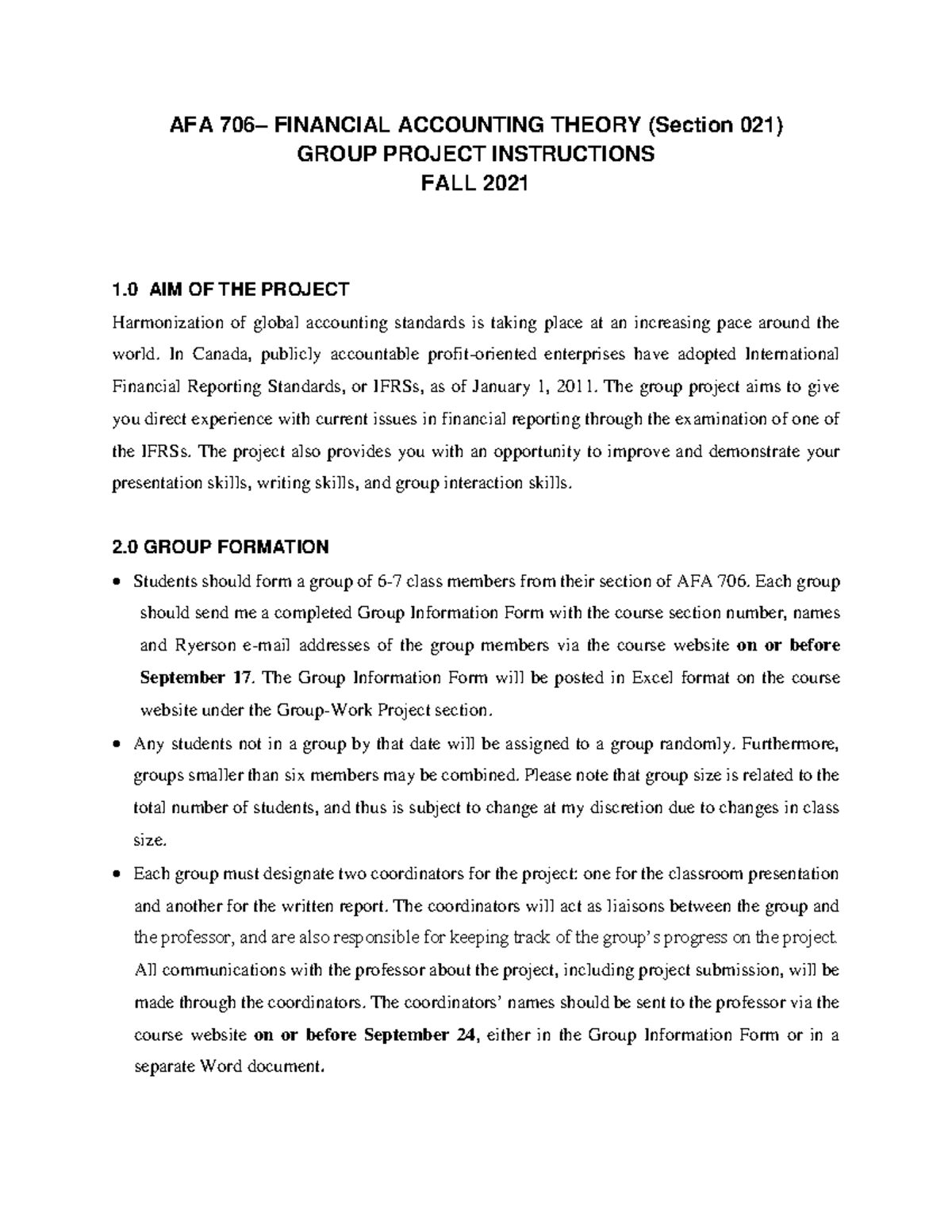 AFA 706 Fall 2021 Project Instructions-Section 021 - AFA 706– FINANCIAL ...