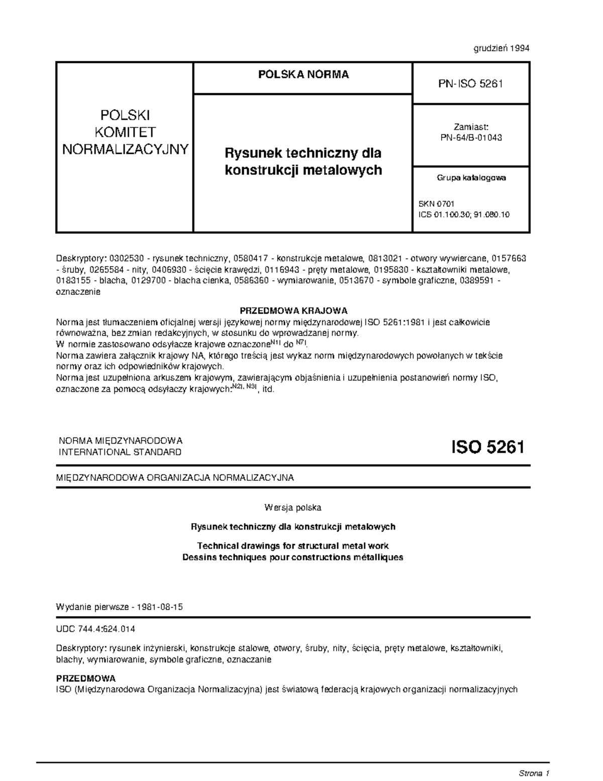 PN-ISO5261-1994-Rysunek techniczny dla konstrukcji metalowych - grudzie ...