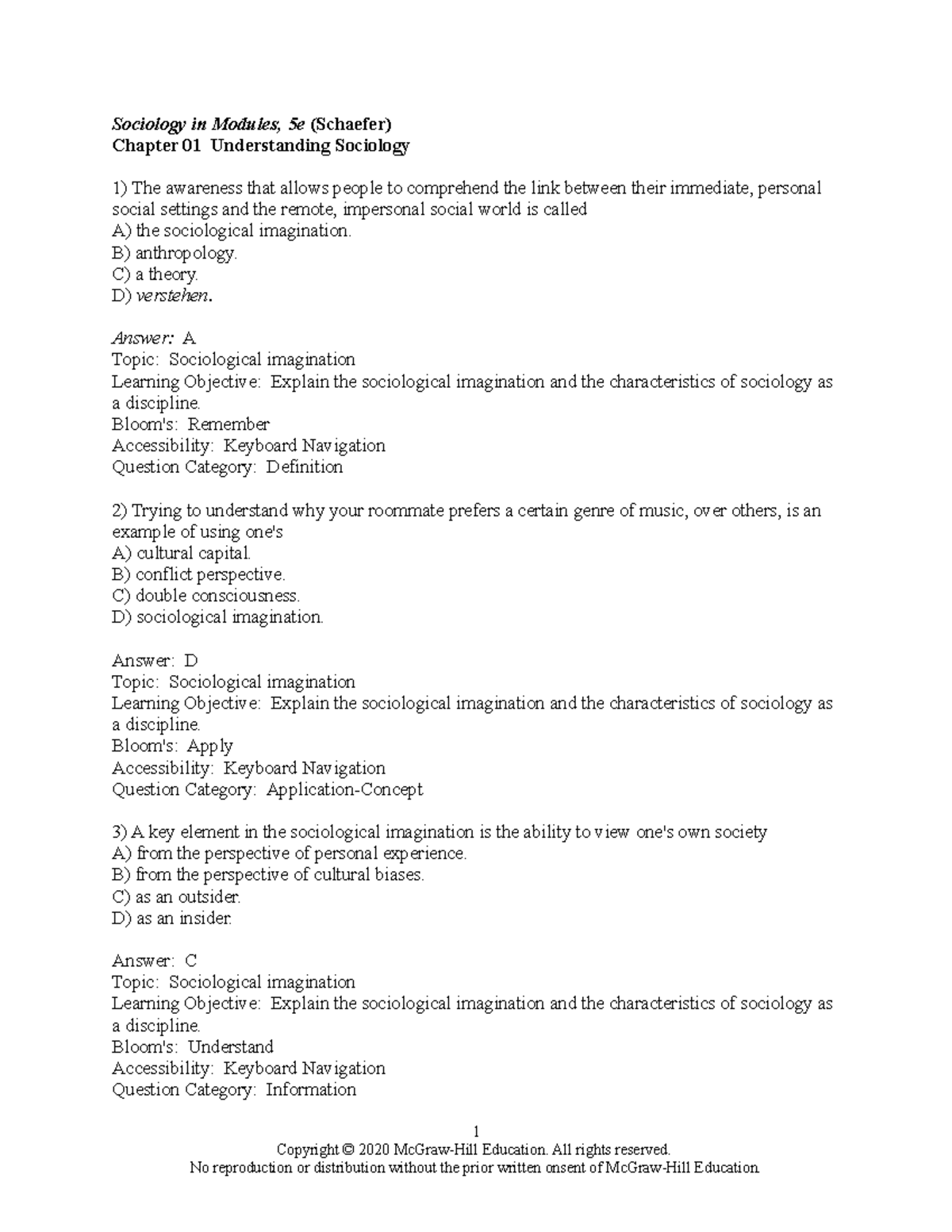 Chapter One Sociology answers - Sociology in Modules, 5e (Schaefer ...