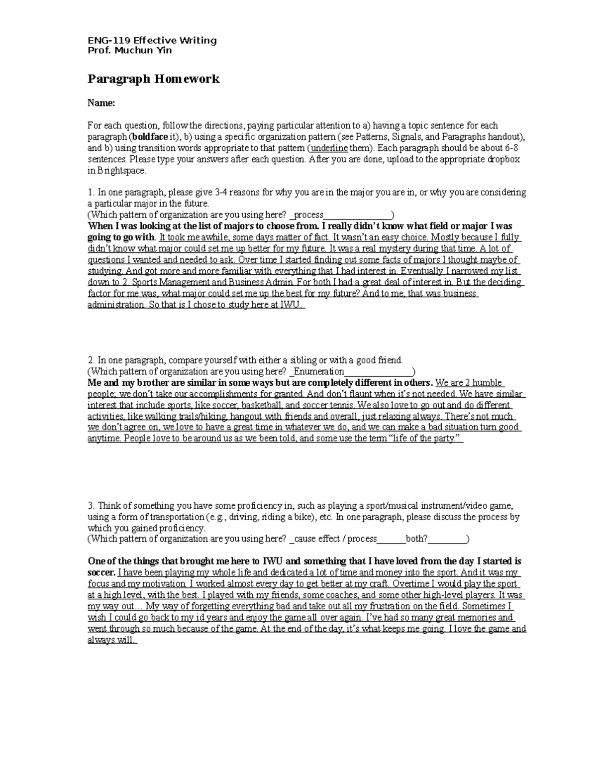 Hw - ENG-119 Paragraph HW form - ENG-119 Effective Writing Prof. Muchun ...
