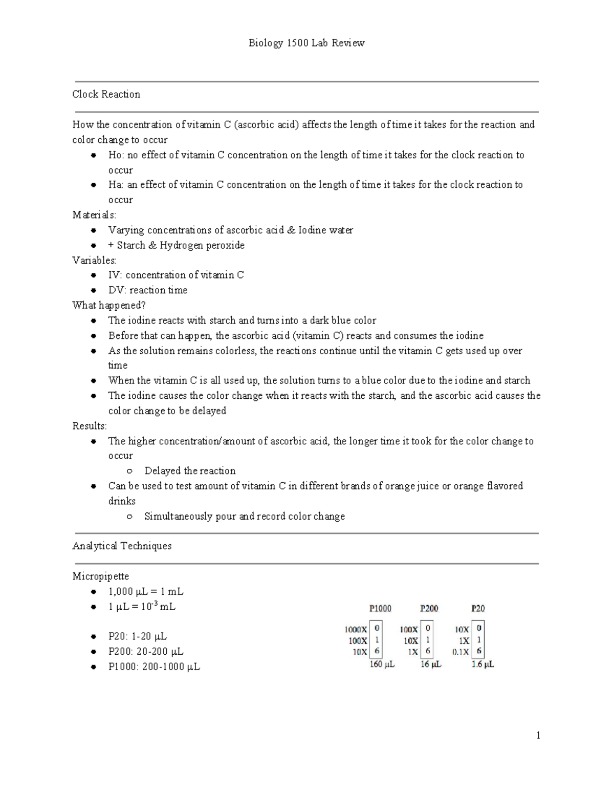 Biology Lab Review 2 - Biology 1500 Lab Review Clock Reaction How the ...