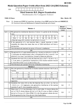Solved VTU Model QPs Set 2 SFH - Model Question Paper-I with effect ...