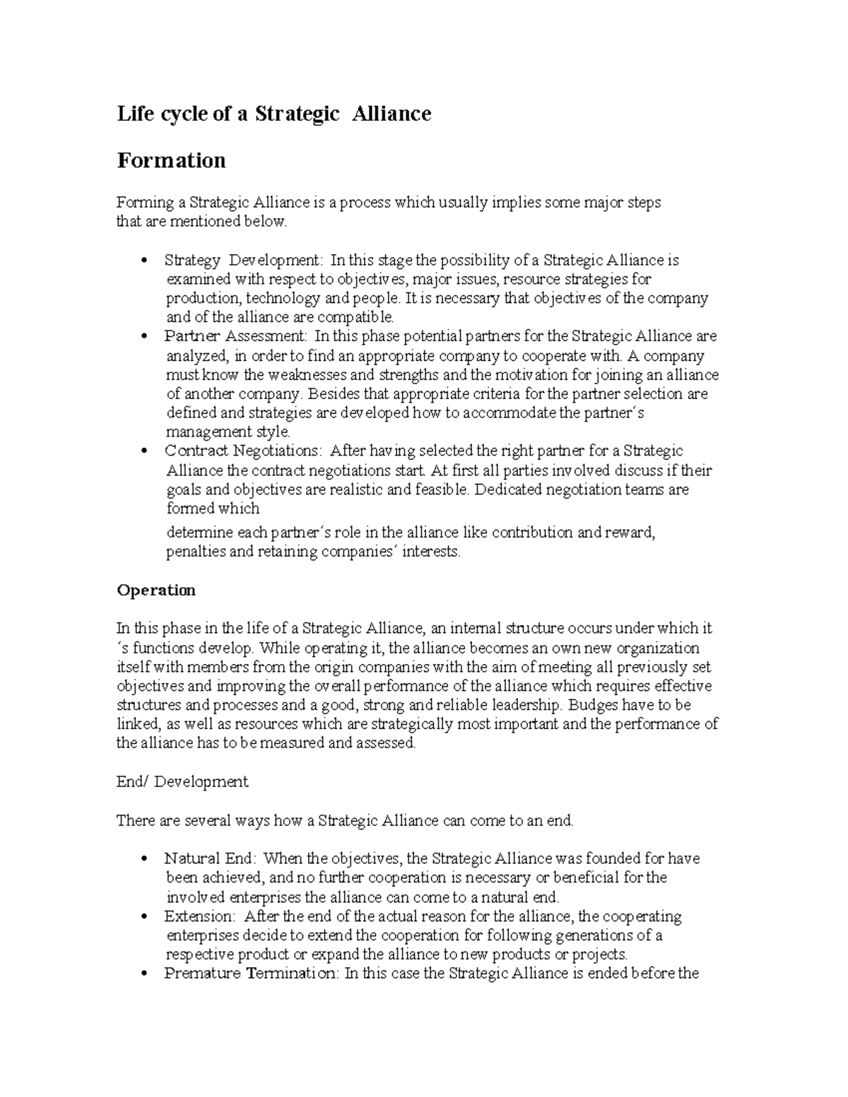 Life cycle of a Strategic Alliance - Strategy Development: In this ...