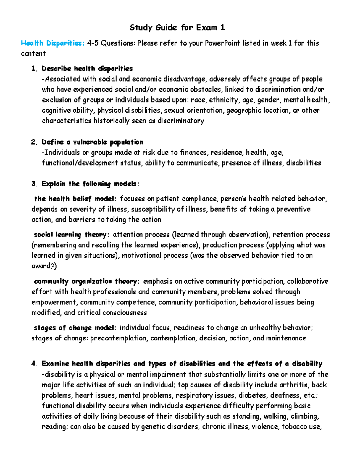 NRS 300 Study Guide for Exam 1 - Study Guide for Exam 1 Health ...