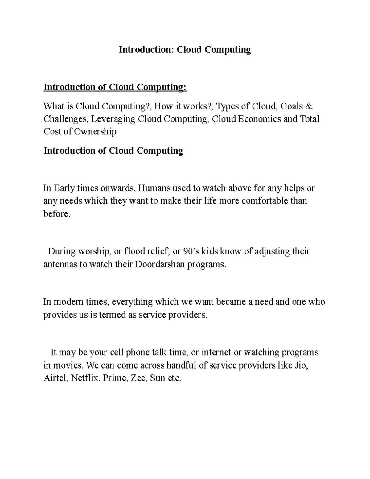 Unit 1 Notes Introduction Cloud Computing Introduction Of Cloud Computing What Is Cloud