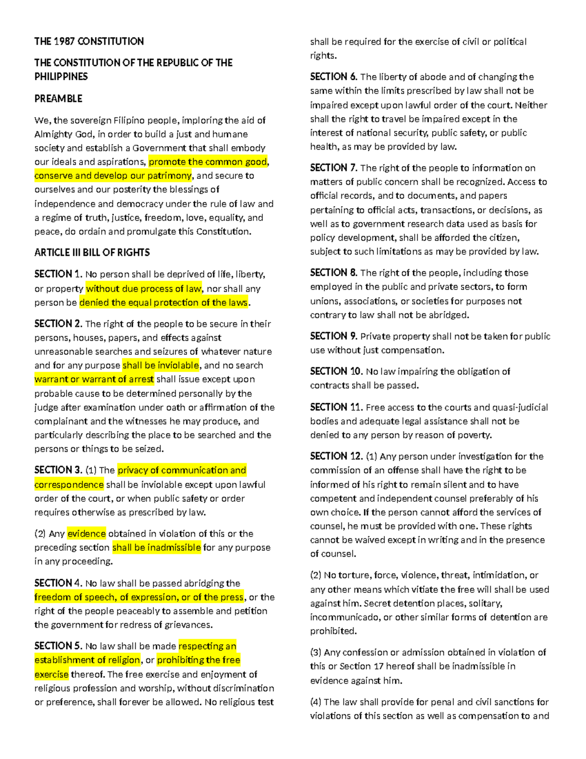 THE 1987 Constitution - LECTURE OTES - THE 1987 CONSTITUTION THE ...
