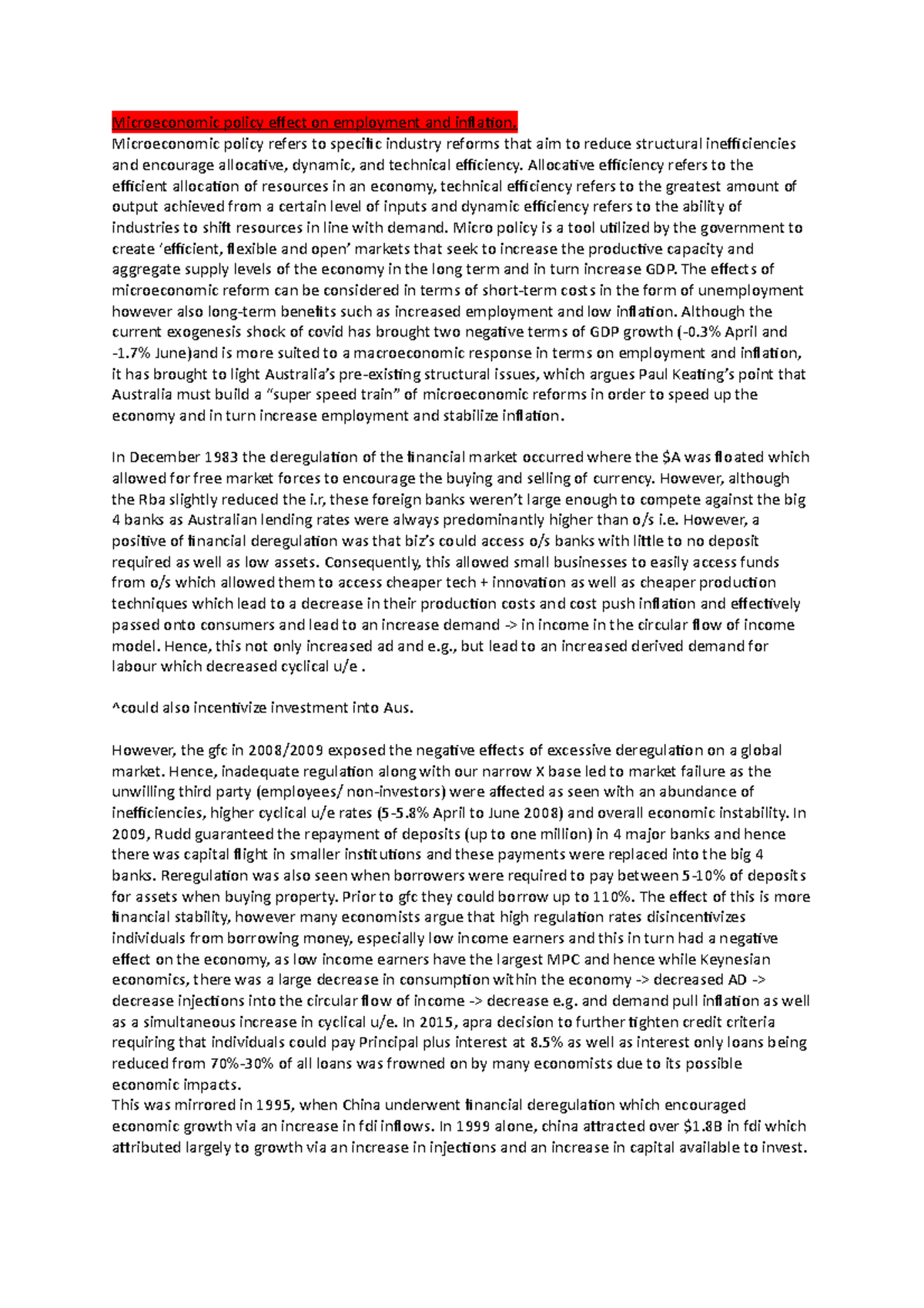 Microeconmic policy effect on employment and inflation - Microeconomic ...