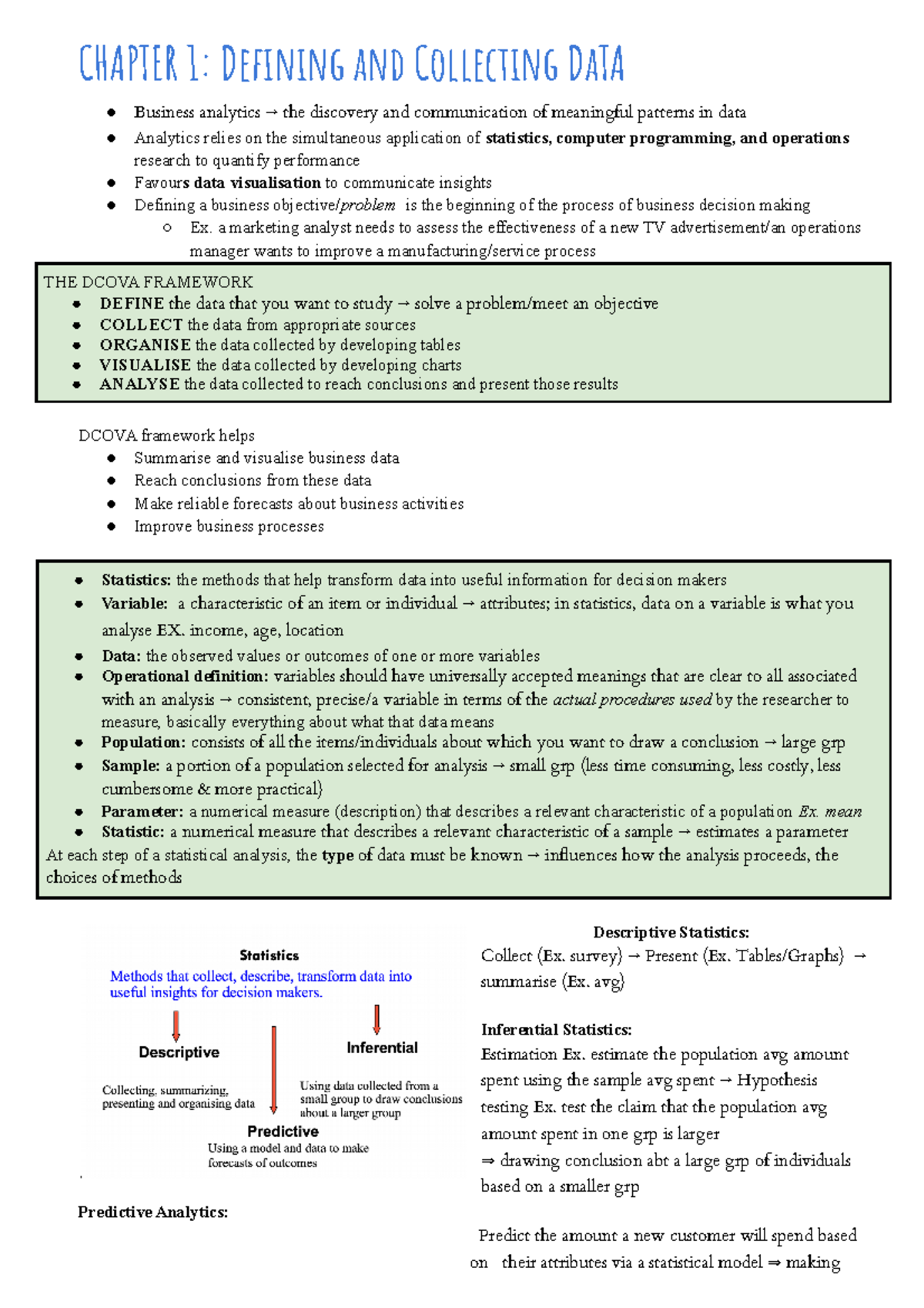 Chapter 1 - it'll be useful - CHAPTER 1: Defining and Collecting DaTA Business analytics → the ...