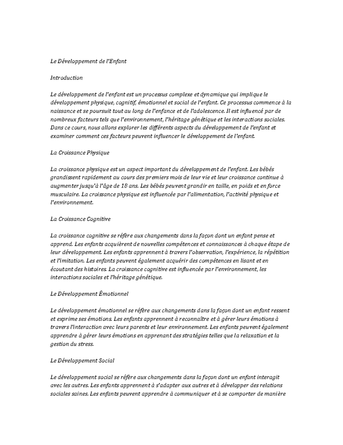 Child Development Study Notes - Le Développement de l'Enfant ...