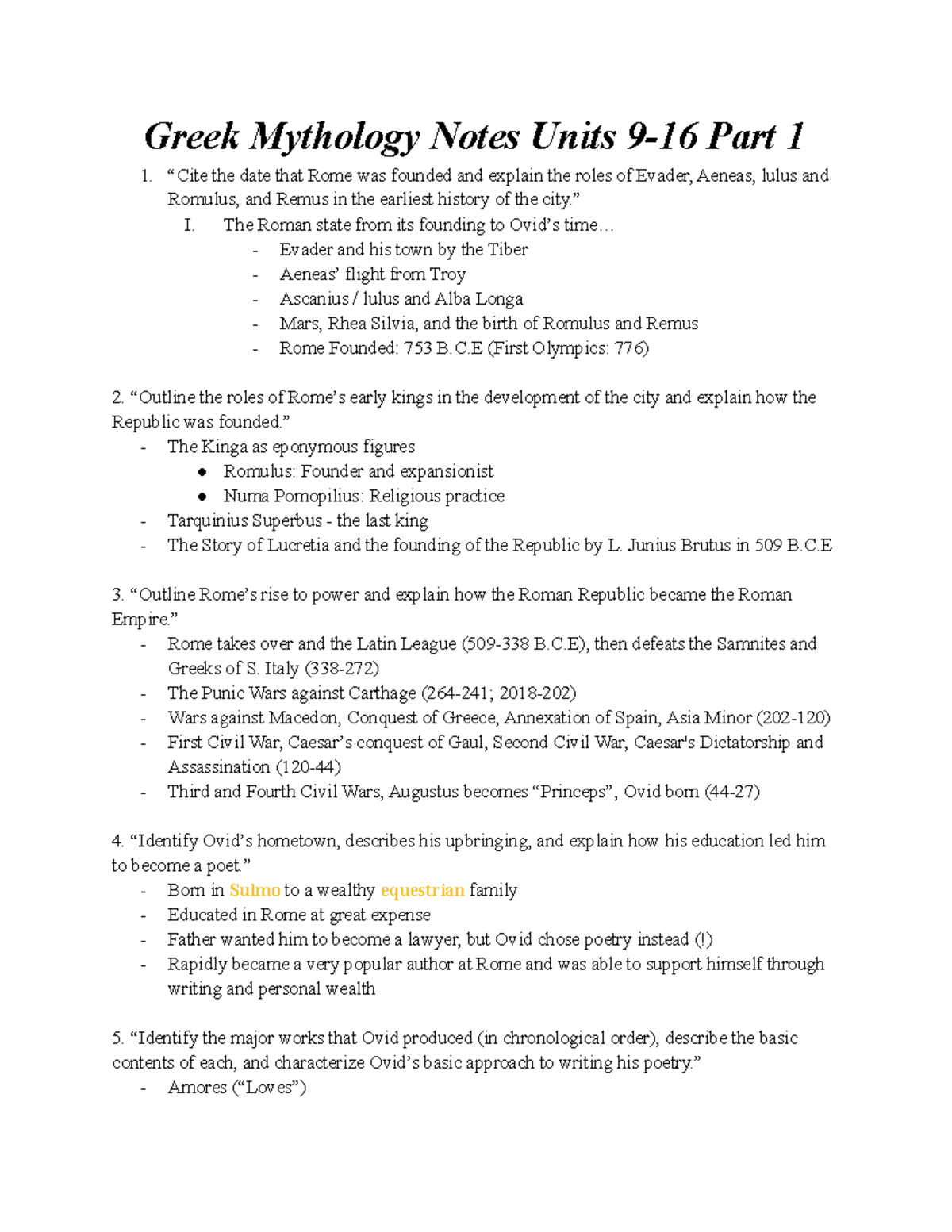 Greek Mythology 9-16 Part 1 - Greek Mythology Notes Units 9-16 Part 1 ...