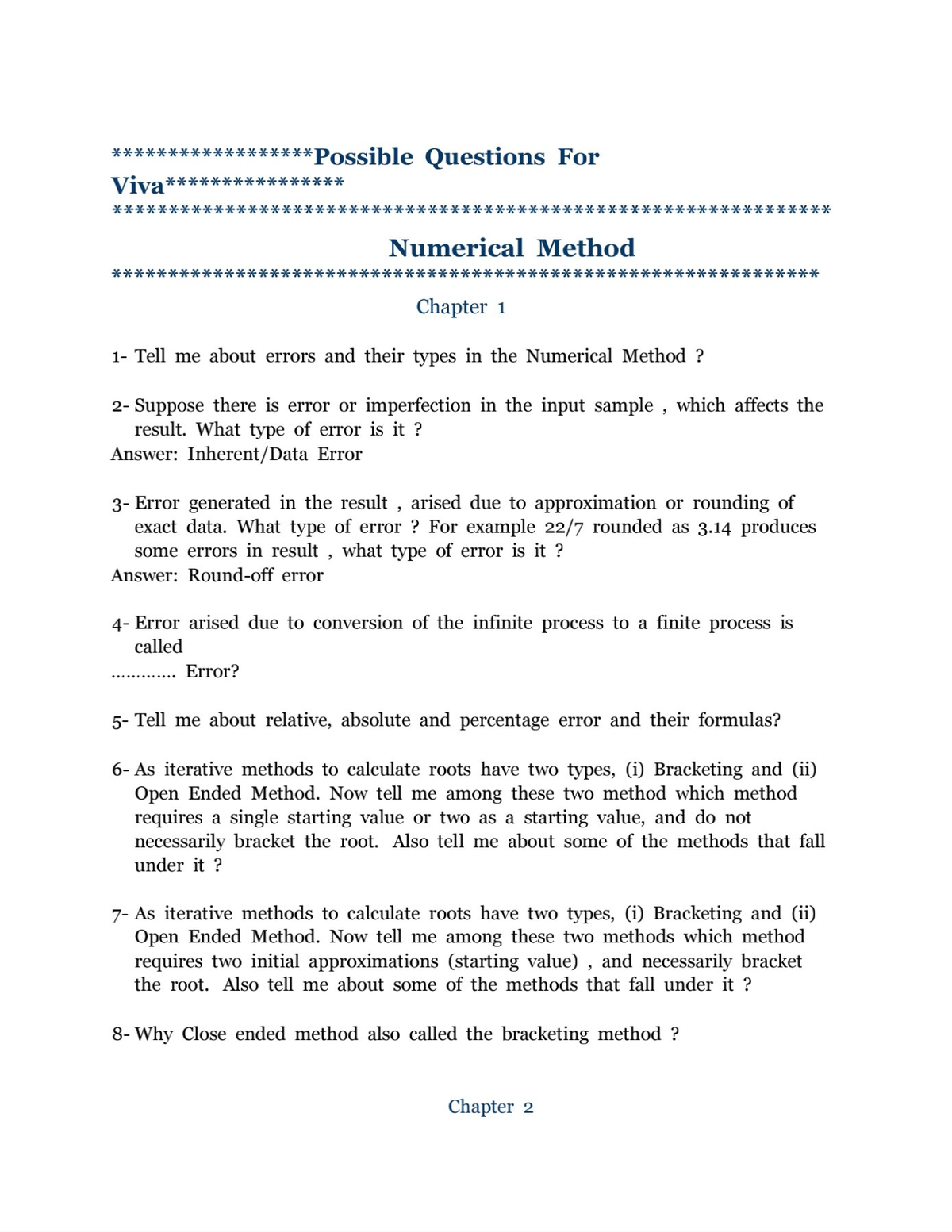 Probable qns - Numerical Method - Studocu