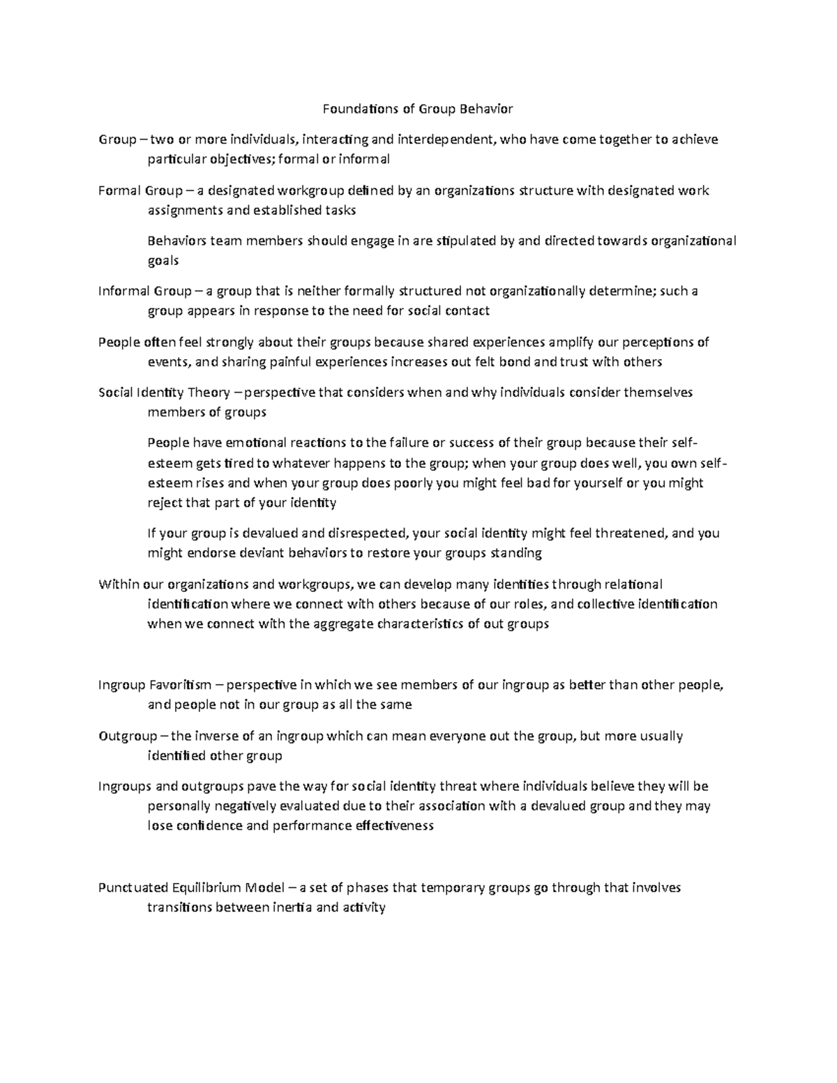 Chapter 9 Notes - Foundations of Group Behavior Group – two or more ...
