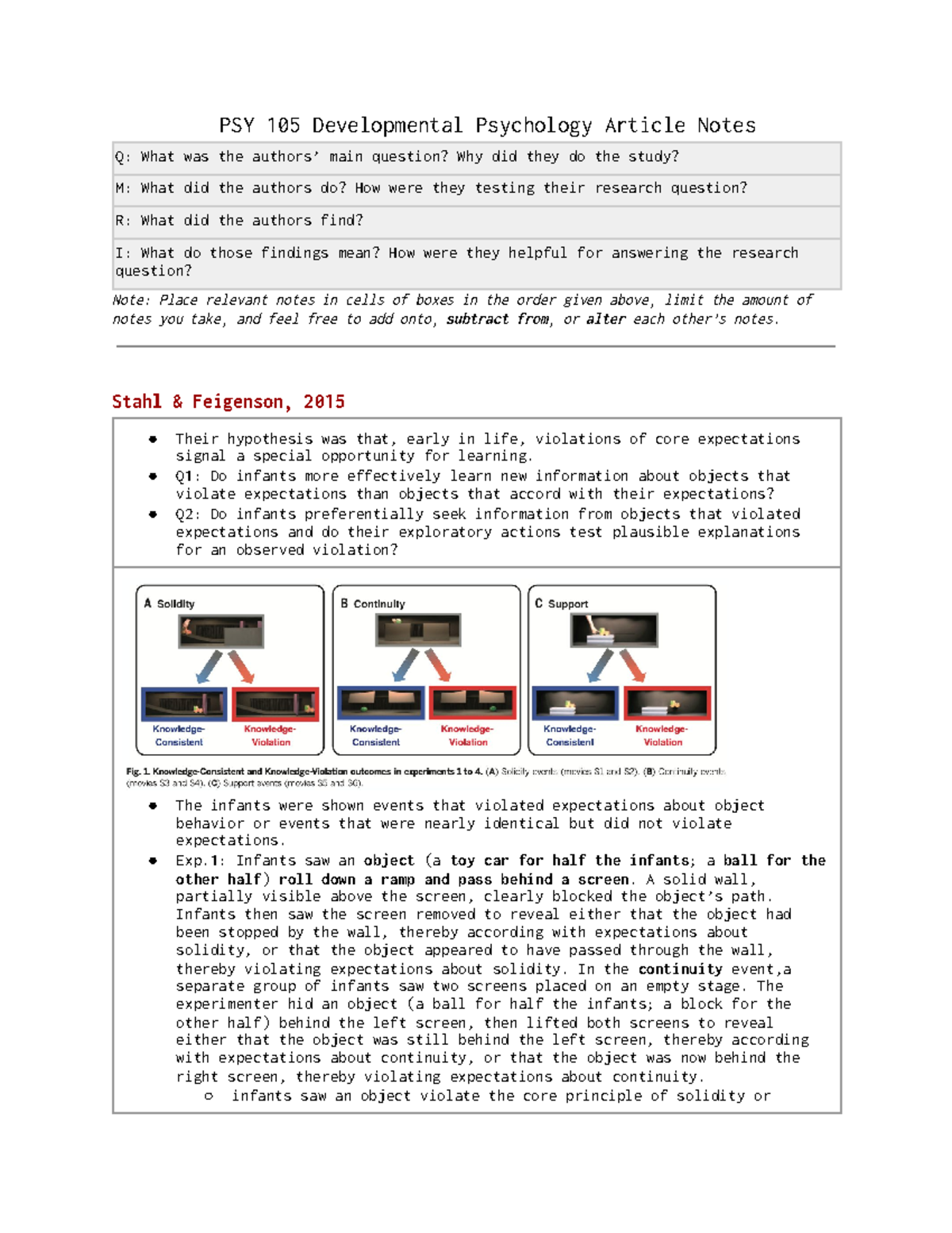 PSY 105 Study Guide - Lecture notes 1-7 - PSY 105 Developmental ...