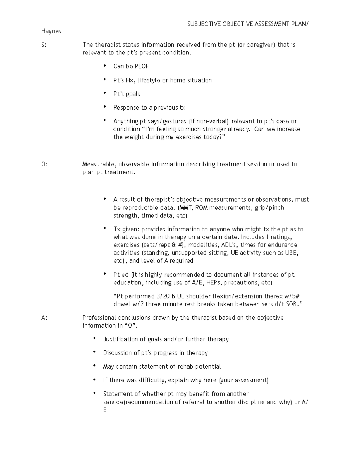 Michelles Basic SOAP - Soap - SUBJECTIVE OBJECTIVE ASSESSMENT PLAN ...