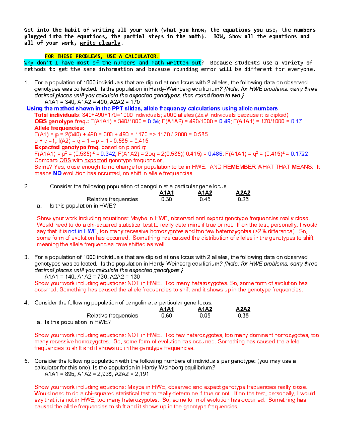 General Biology Population Genetics problems (with answers) - Get into ...