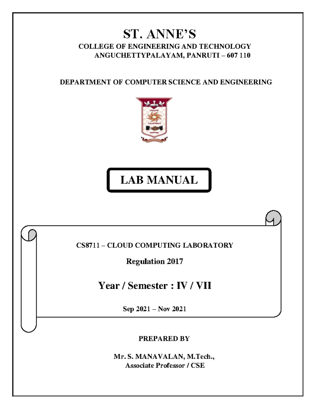Cloud computing lab manual - ST. ANNE’S COLLEGE OF ENGINEERING AND TECHNOLOGY ANGUCHETTYPALAYAM ...