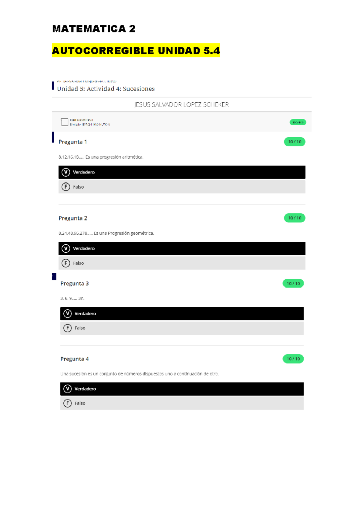 Autocorregible Unidad 5 - Matematica II - MATEMATICA AUTOCORREGIBLE UNIDAD 5. - Studocu