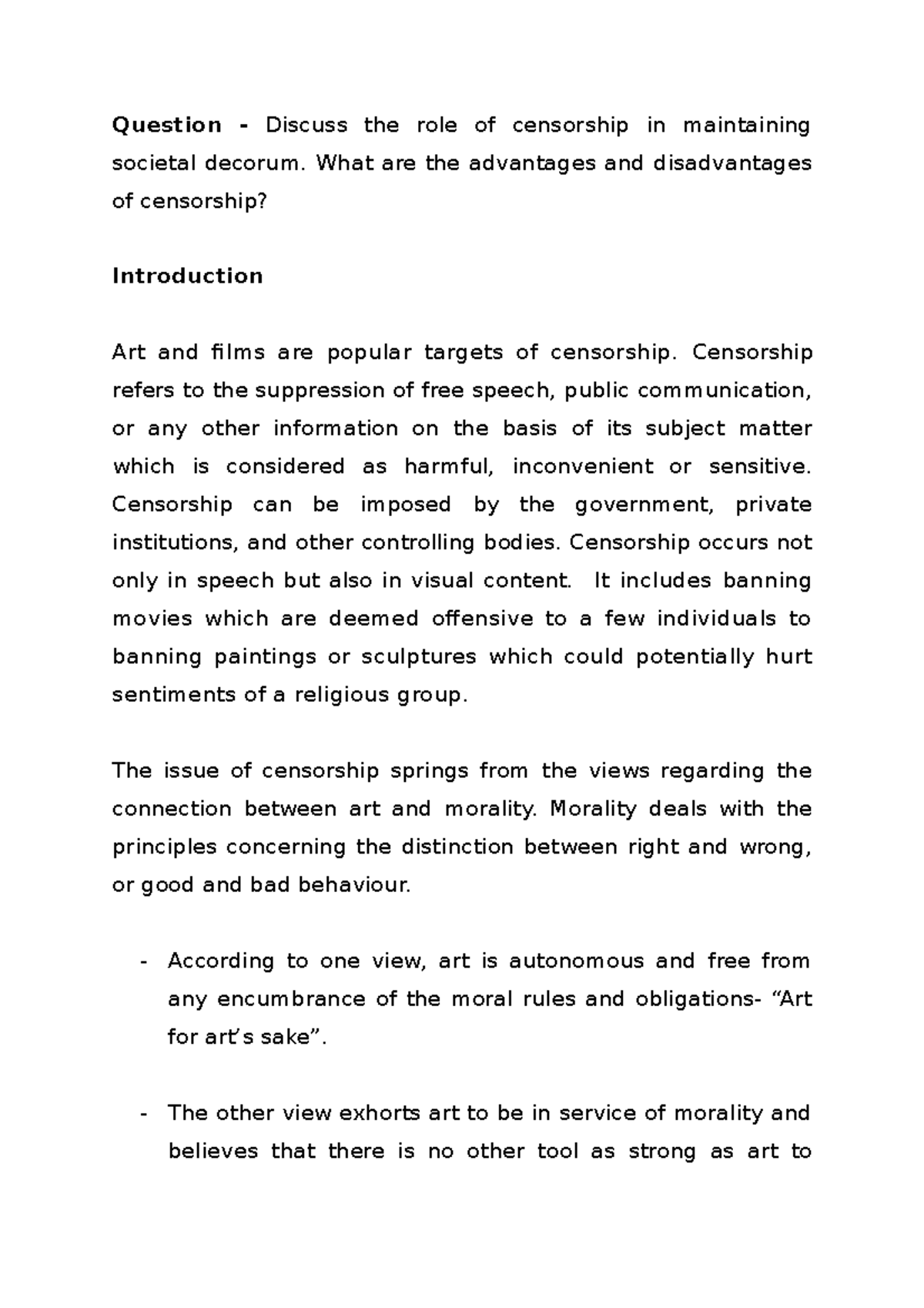 art and film appreciation assignment - Question - Discuss the role of ...