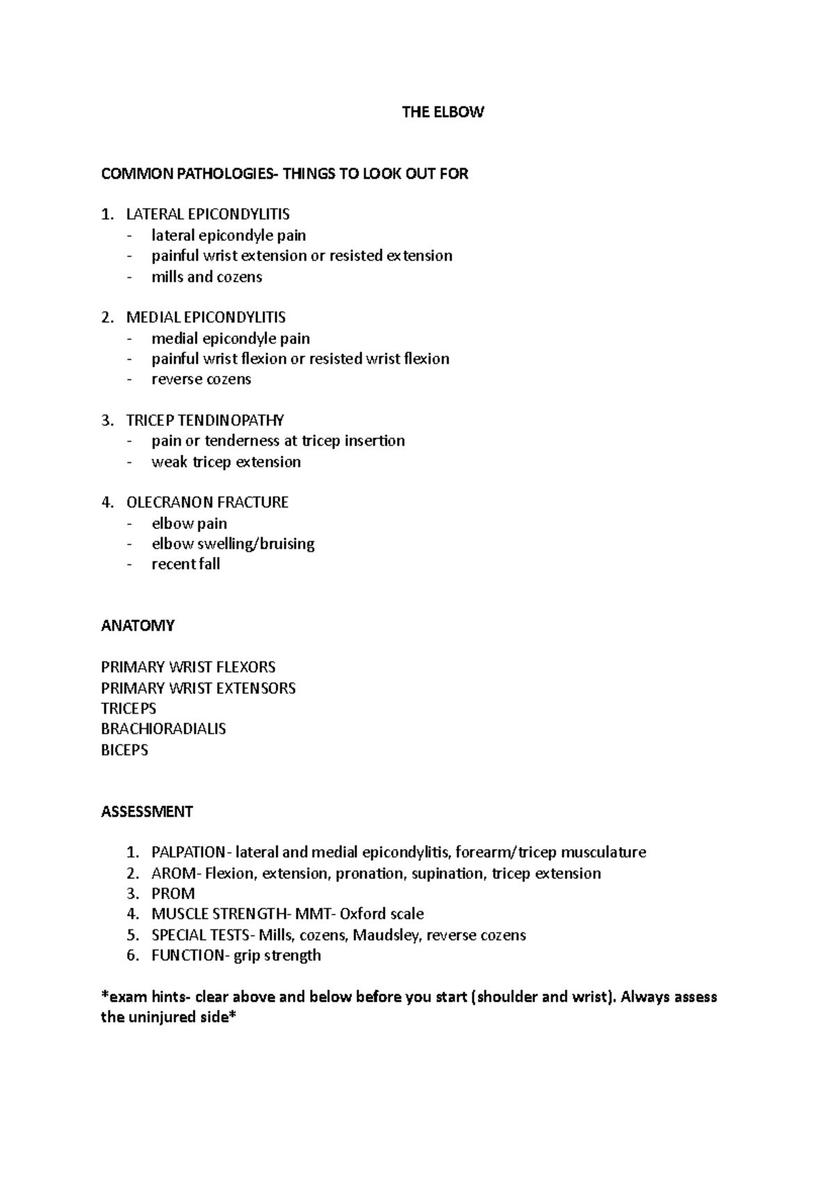 MSK Exam series- The elbow - THE ELBOW COMMON PATHOLOGIES- THINGS TO ...