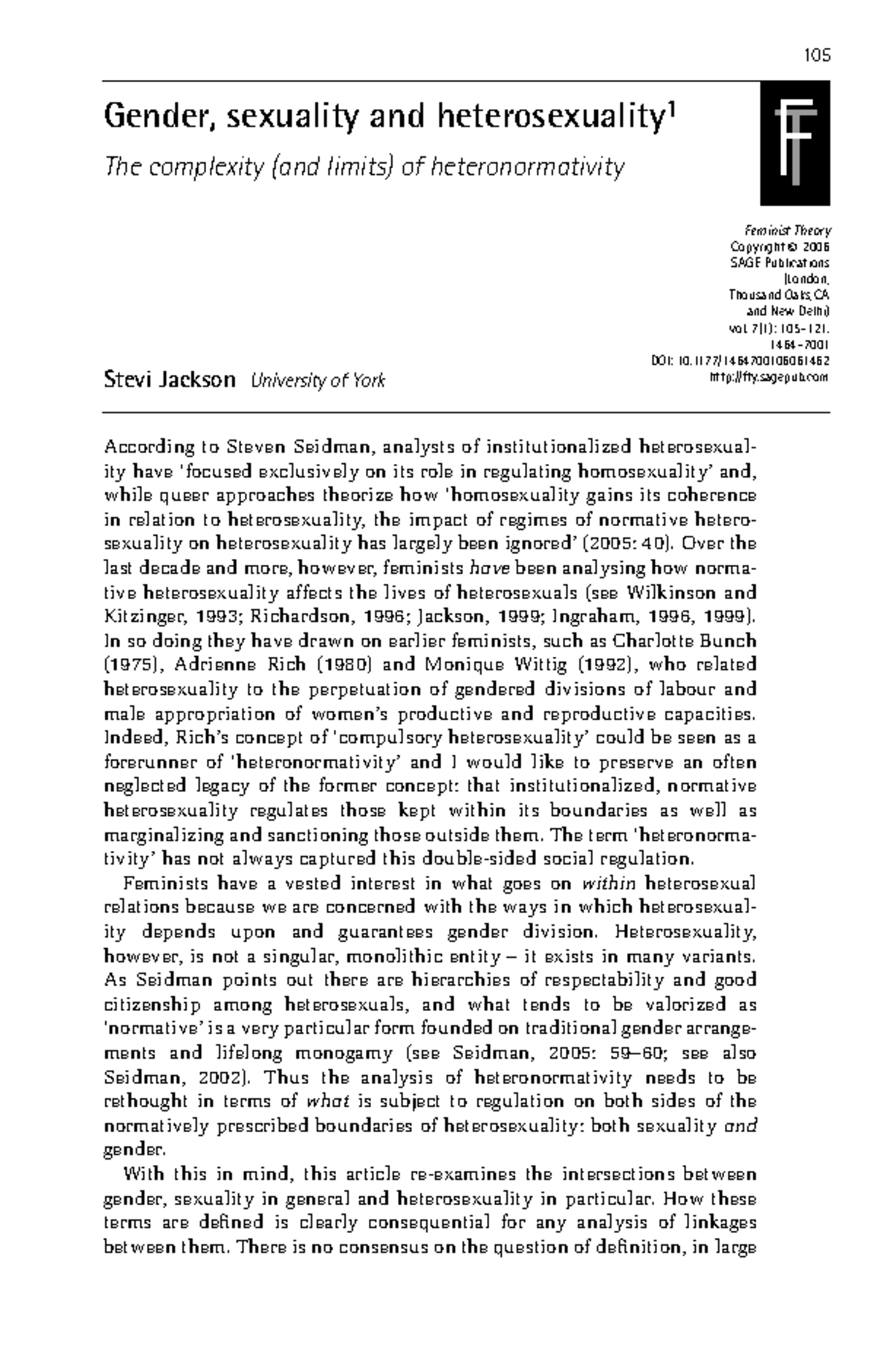 Gender, sexuality and heterosexuality- The complexity (and limits) of ...