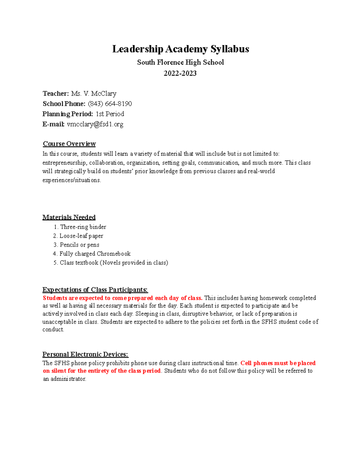 Leadership Academy Syllabus - Leadership Academy Syllabus South ...