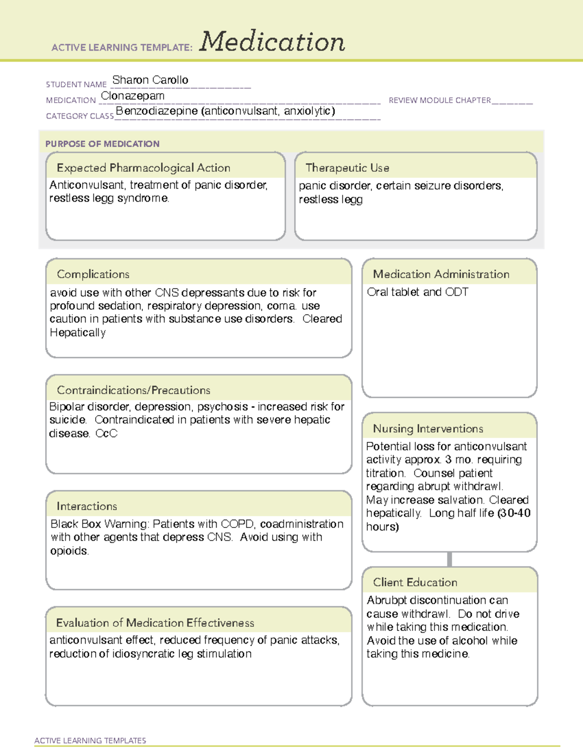 Clonazepam ALT - ALT - ACTIVE LEARNING TEMPLATES STUDENT ...